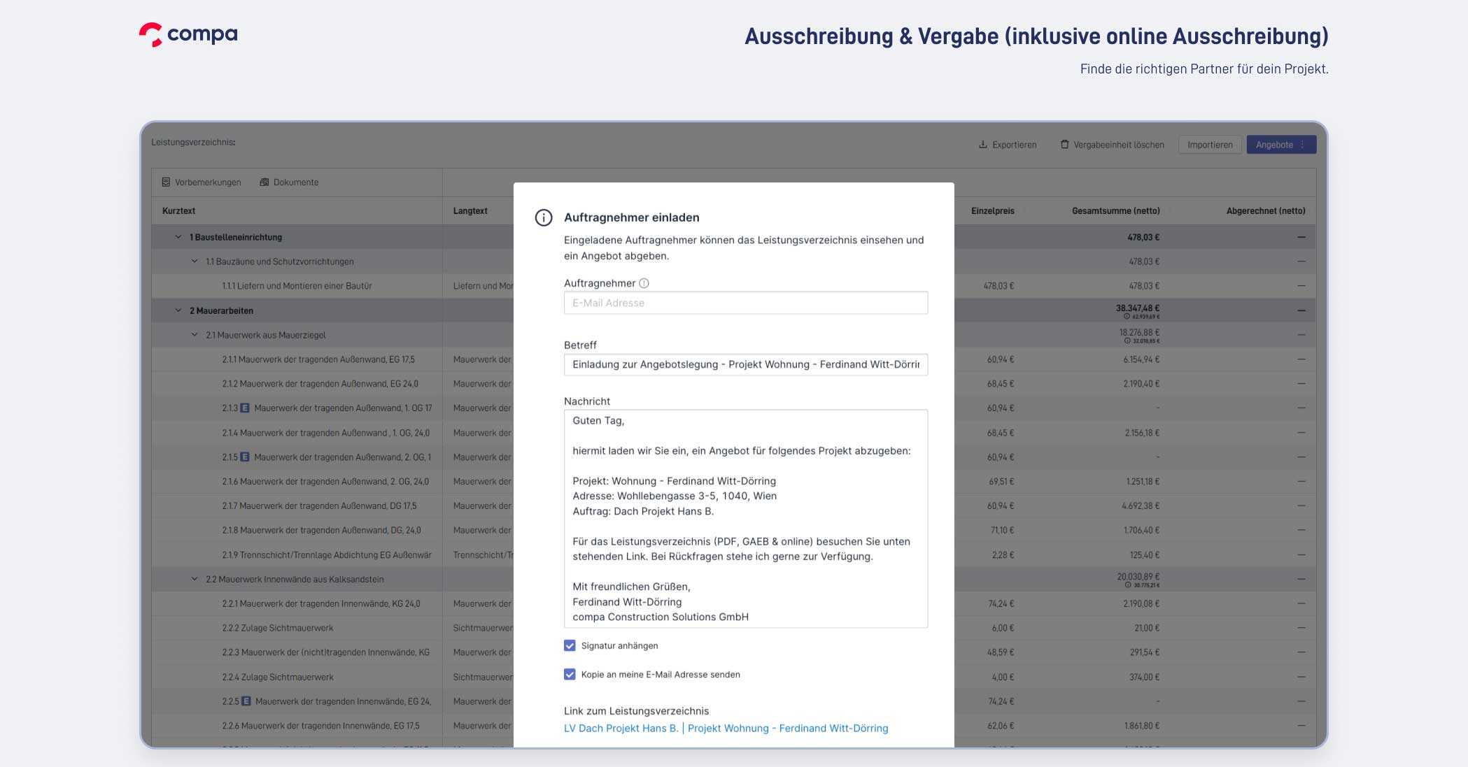 Compa, eine neue webbasierte AVA inklusive End-to-End Kostenkontrolle