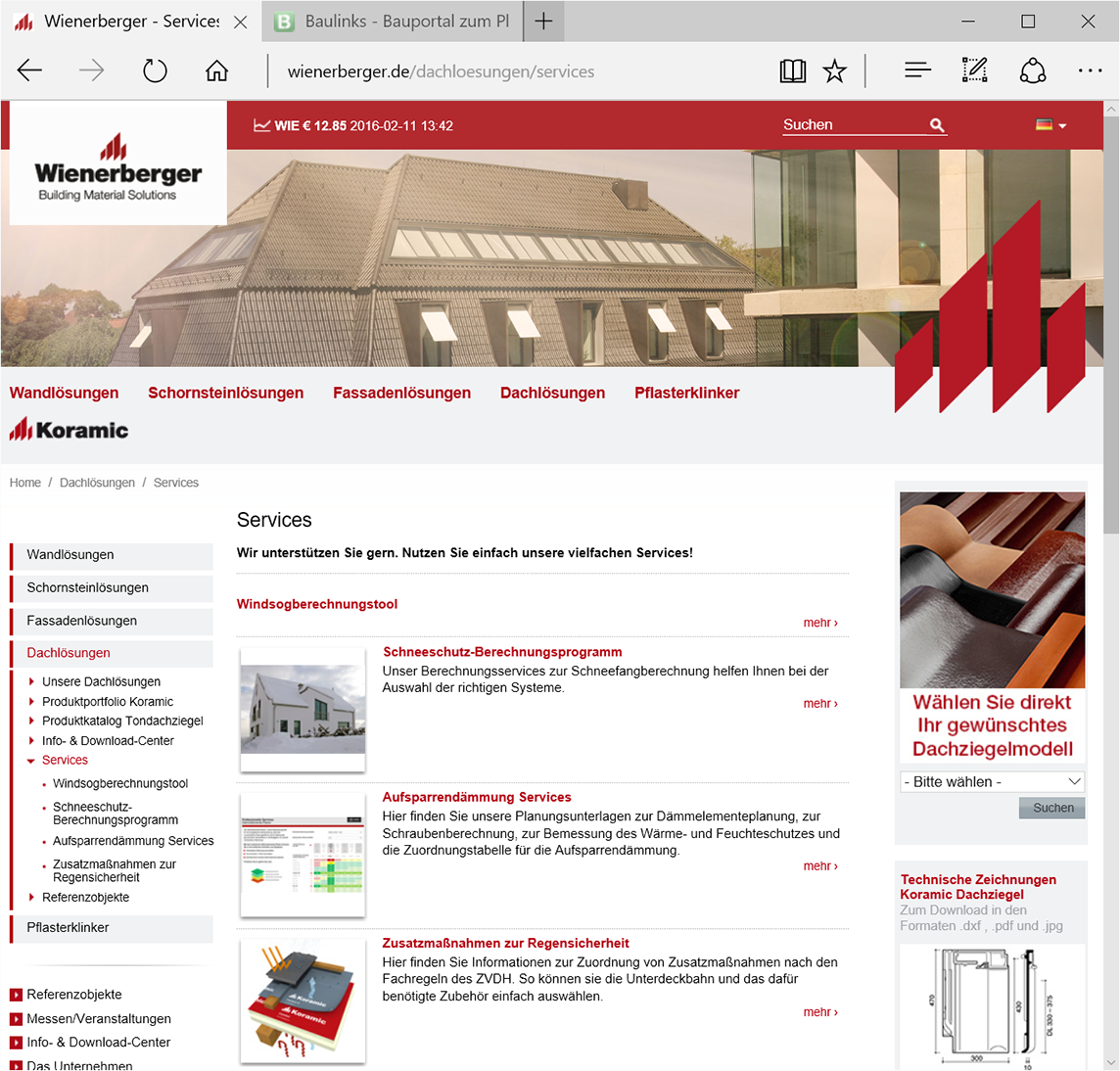 Online-Services für die Praxis von Wienerberger/Koramic