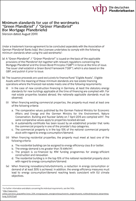 Mindeststandards für „Grüne Pfandbriefe“