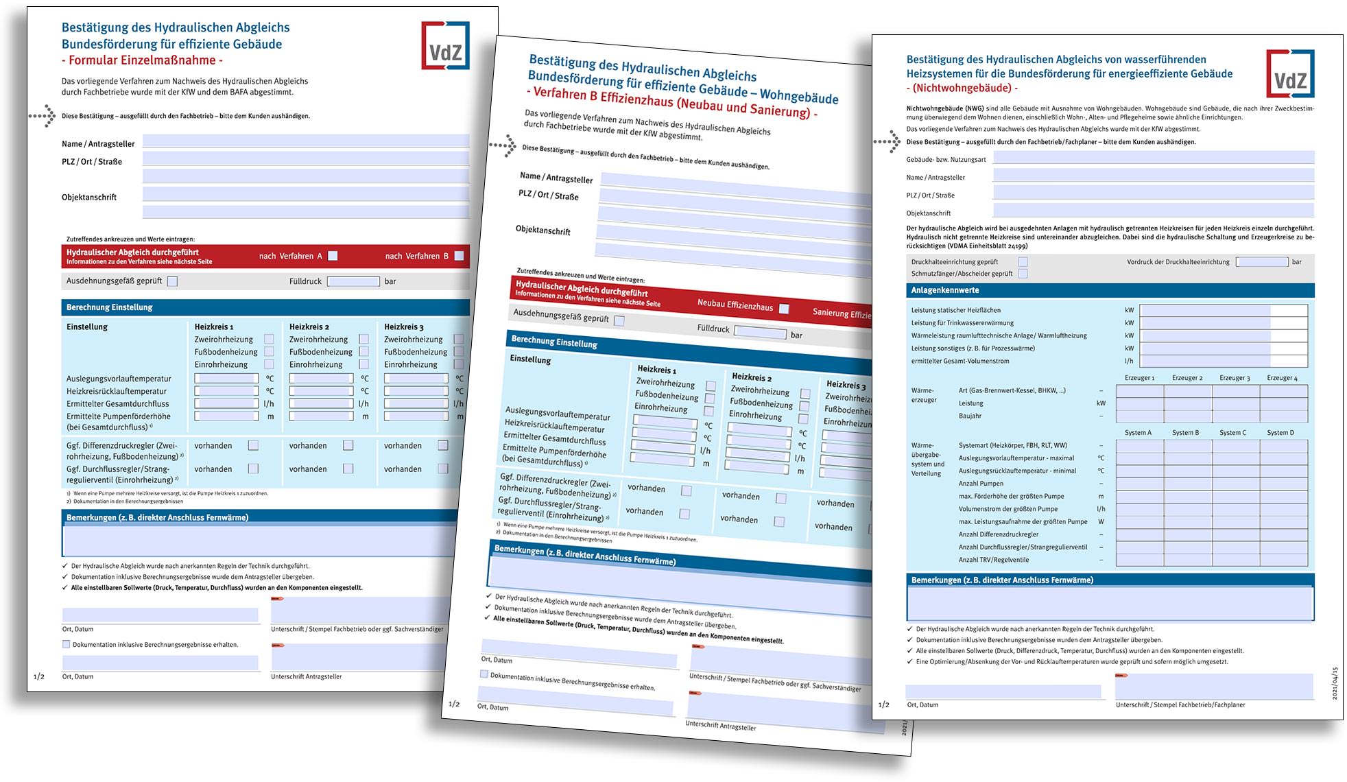 Neue Nachweisformulare zur Bestätigung des hydraulischen Abgleichs