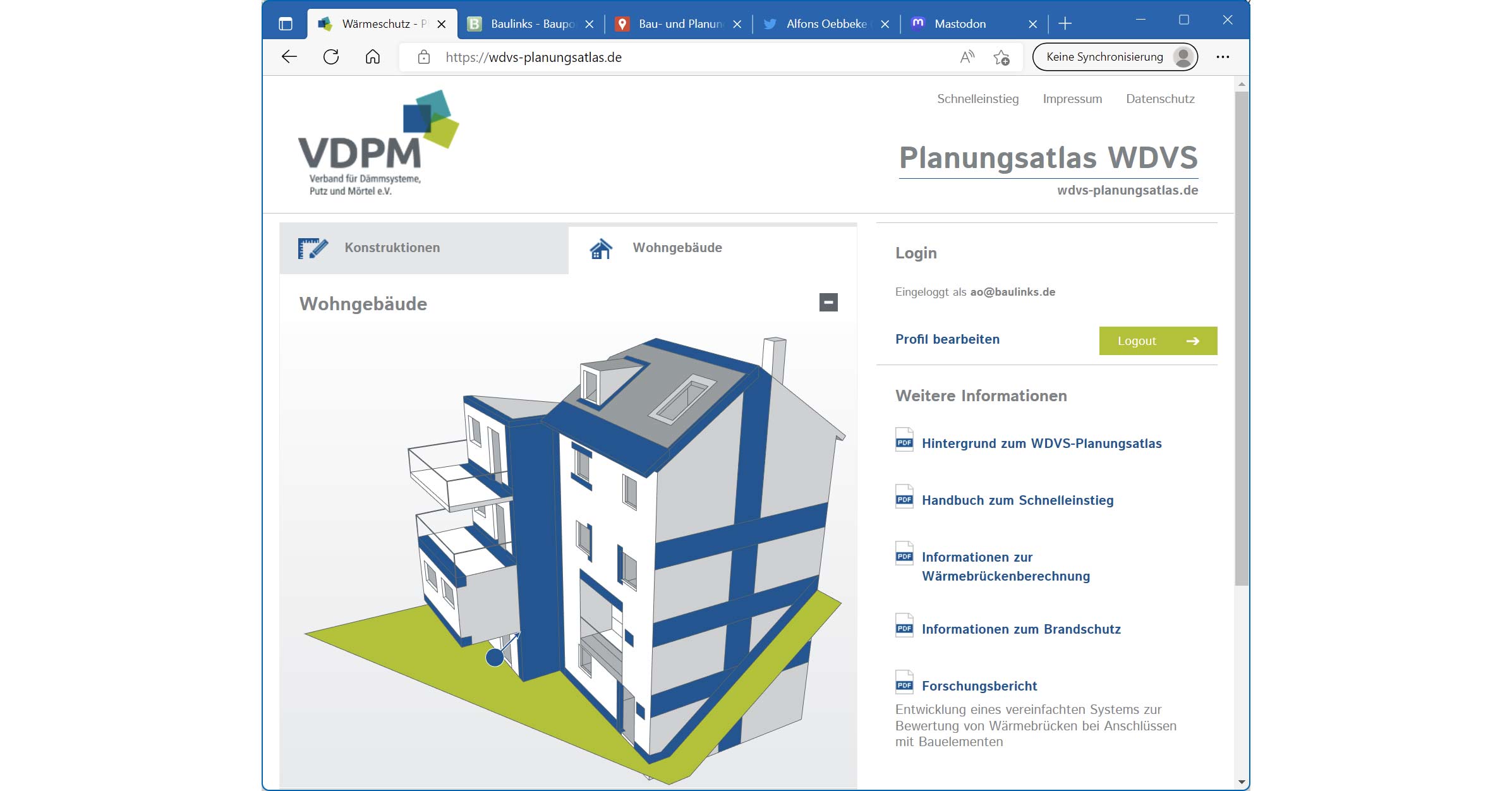 Bauelemente-Berechnung im WDVS-Planungsatlas vereinfacht