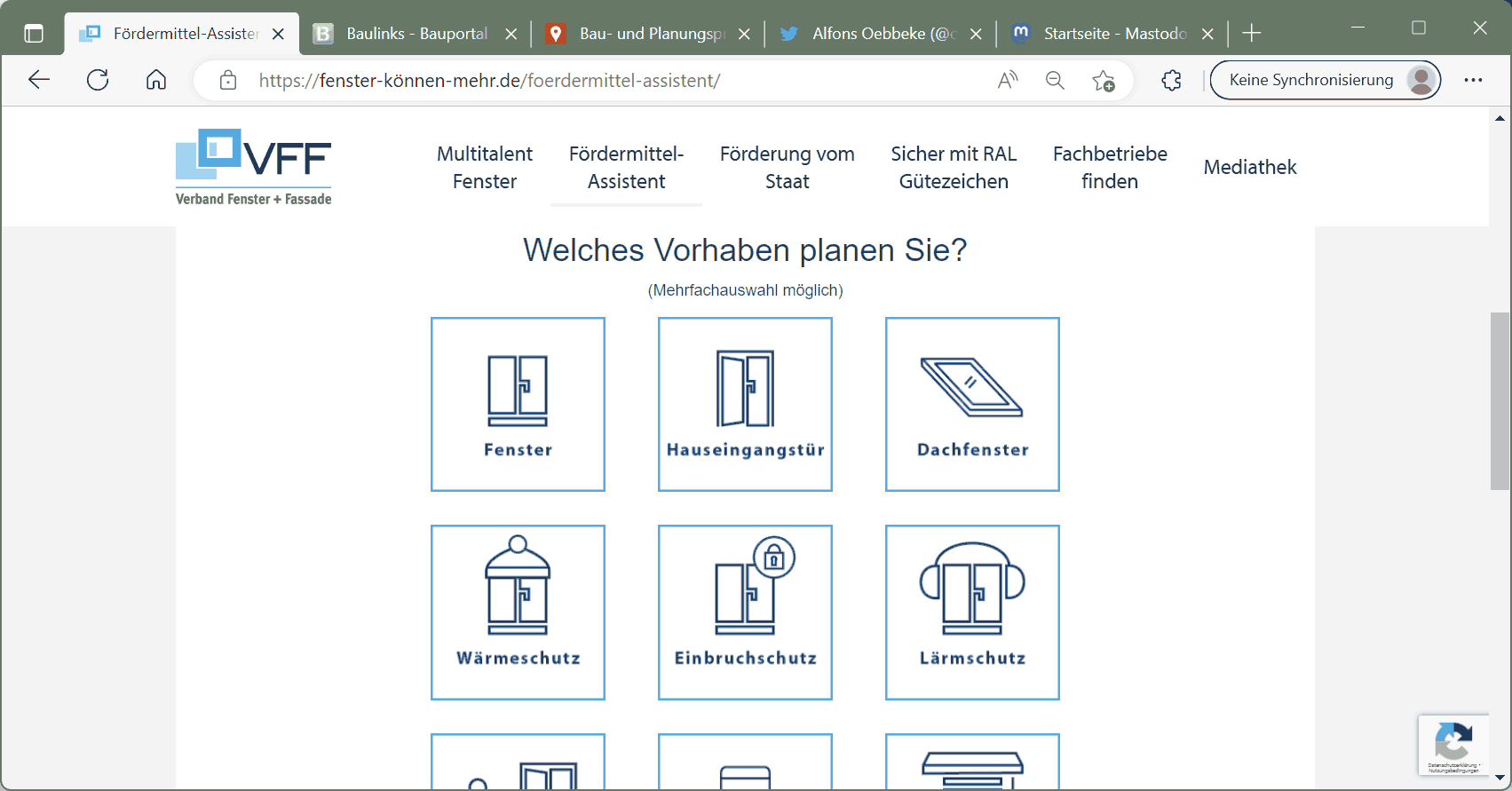 Kostenloser VFF-Förderrechner speziell für Fenster und Türen